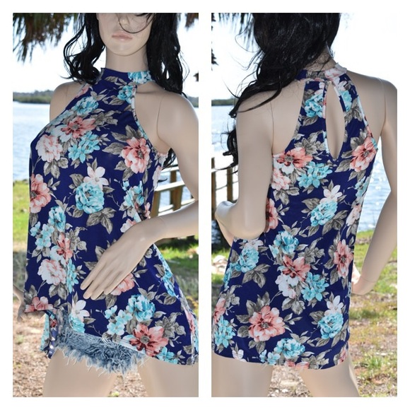 SwankStyles | Tops | Royal Blue And Floral Halter Top | Poshmark